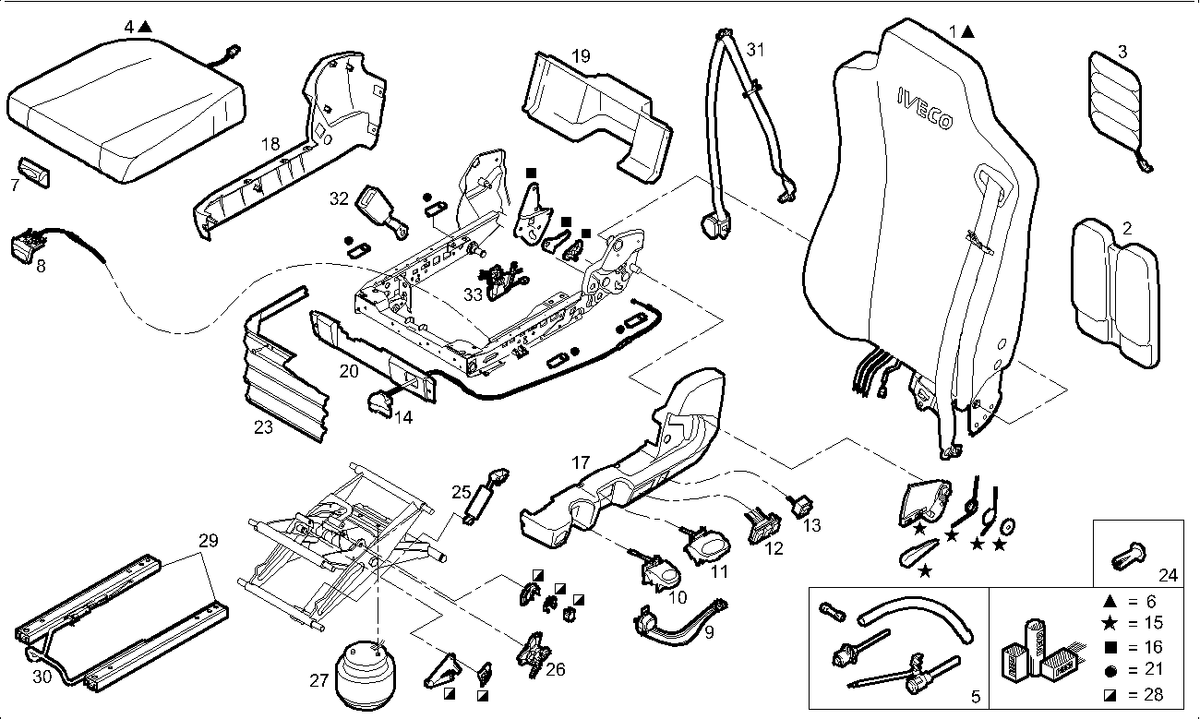 42538404 DISPOSITIVO DI COMANDO SEDILE ISRI IVECO STRALIS TRAKKER HI ...